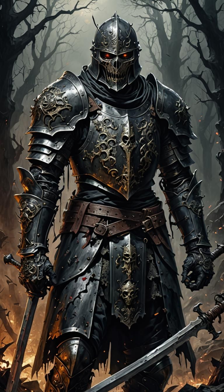 a haunted templer knight, no helmet, turn into zombie, armor turn to ...