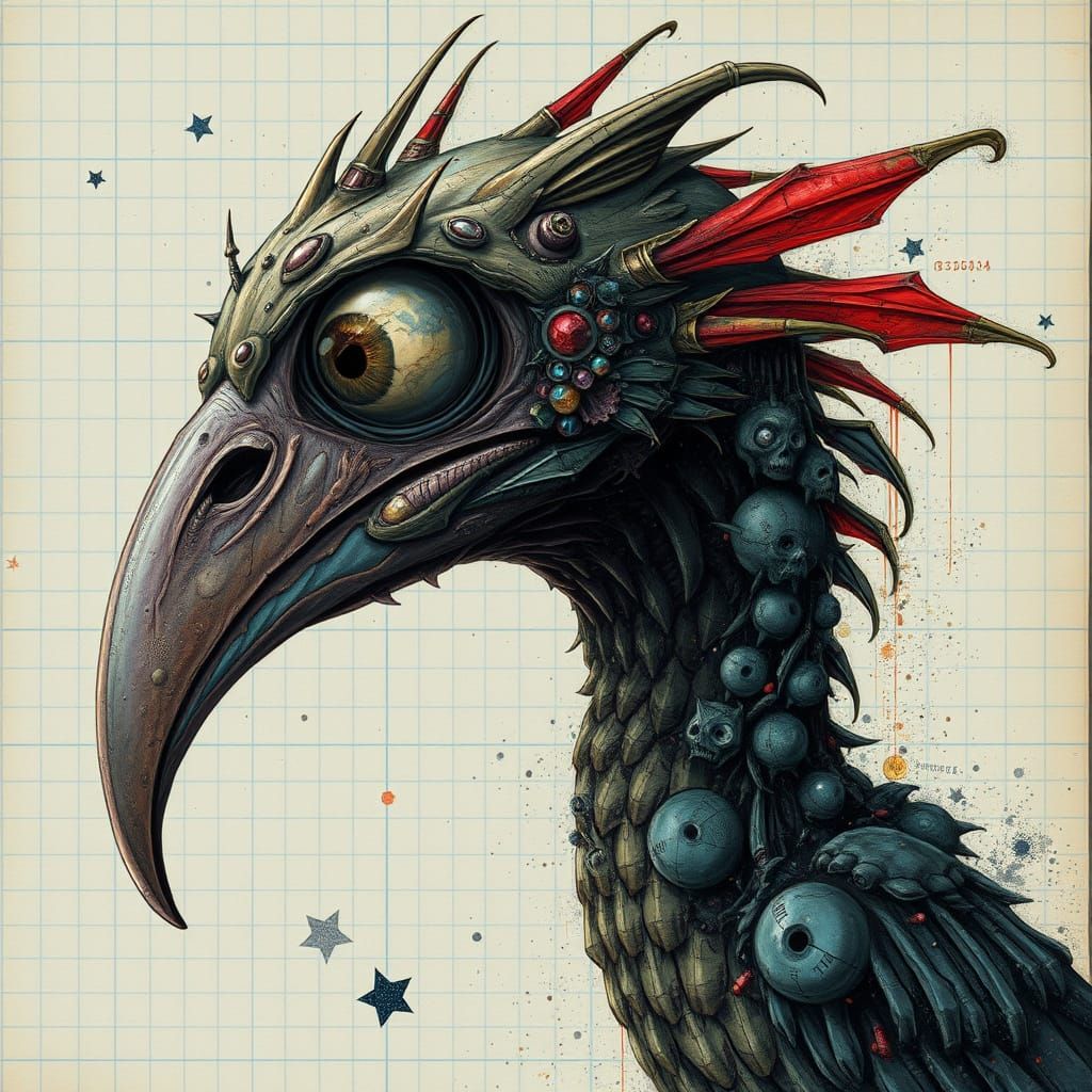 Ethereal Bird Monster in Disturbing Profile - AI Art