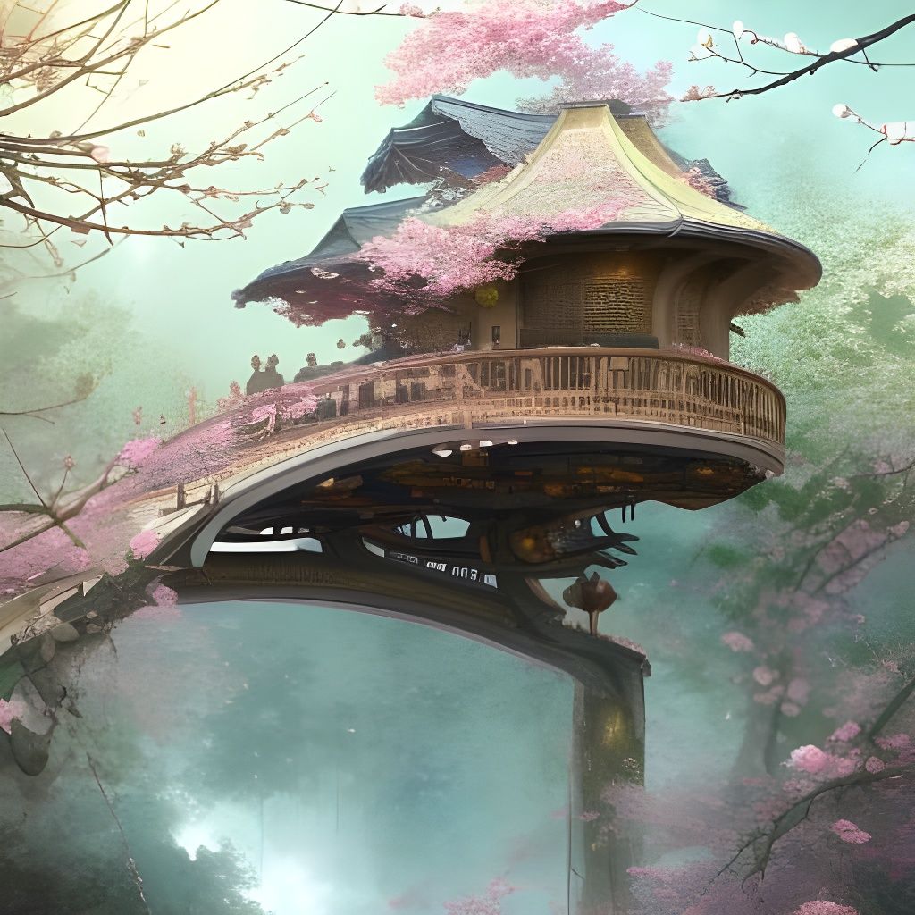 sakura tree house - AI Generated Artwork - NightCafe Creator
