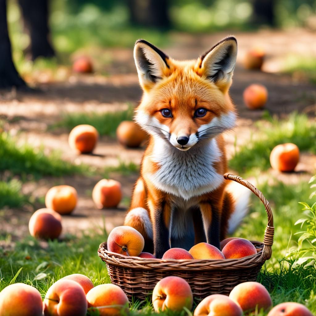 The fox is staring at the camera and peaches are everywhere - AI ...