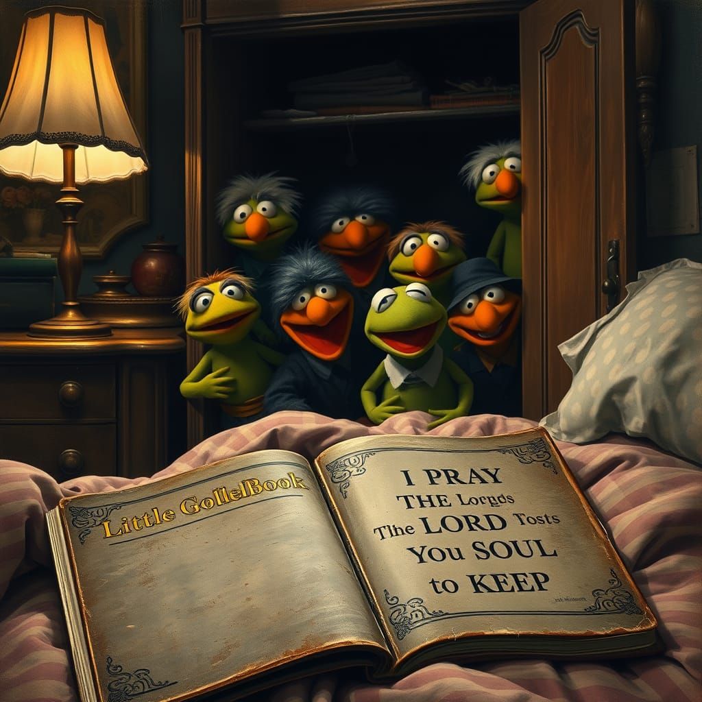 Whimsical Chaos: A Haunting Muppet Scene in Golden... - AI Art