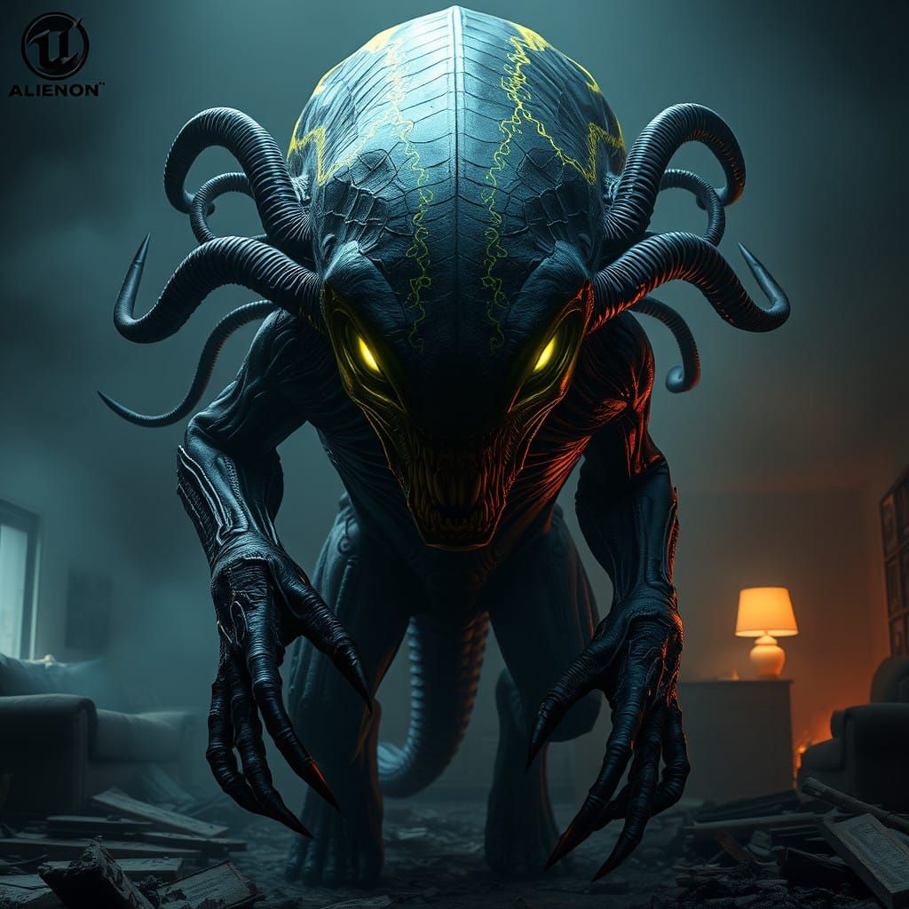 Ethereal Alien Horror, Dark Mottled Skin, Glowing ... - AI Art