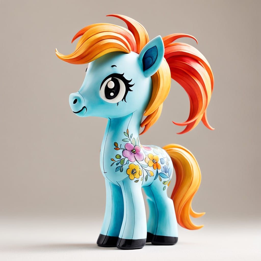 Simplistic Cartoon Toy Pony in Watercolor - AI Art