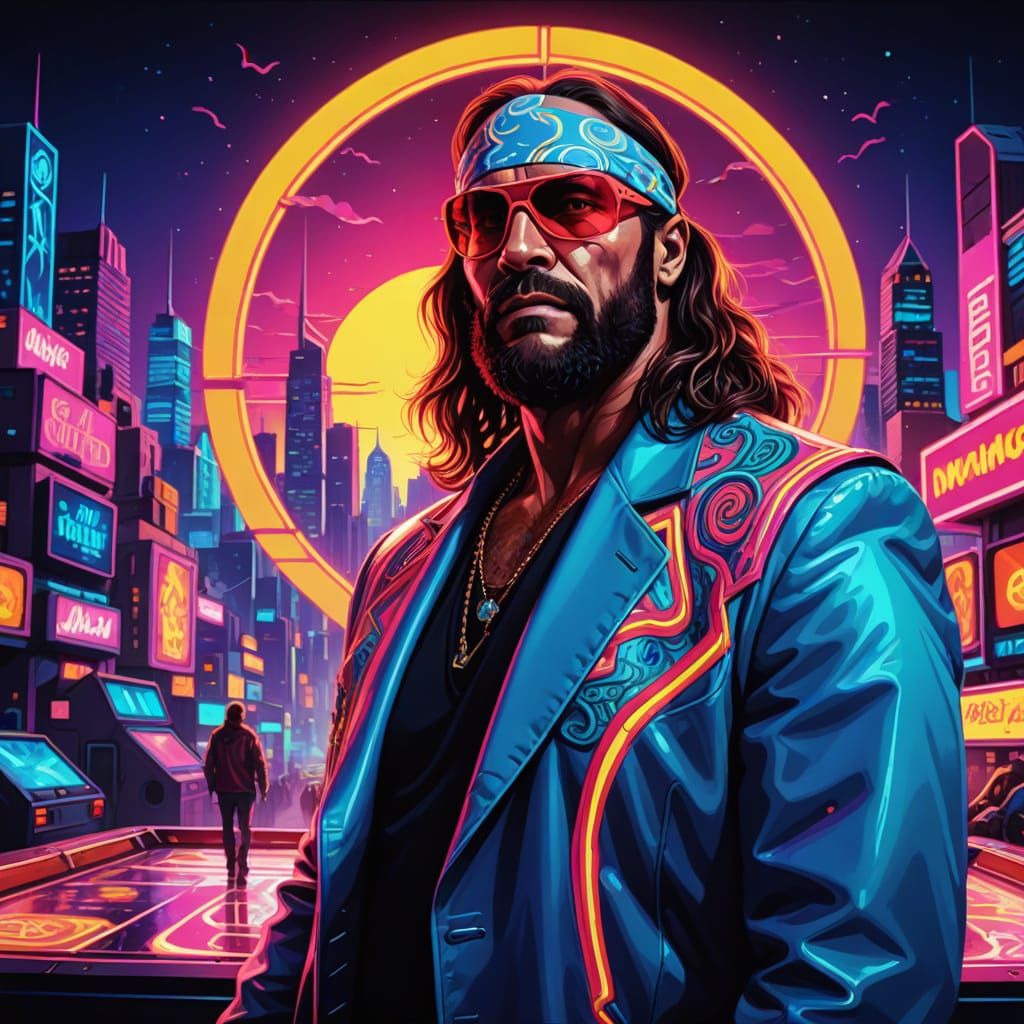 macho man randy savage as imagined by dali synthwave ii