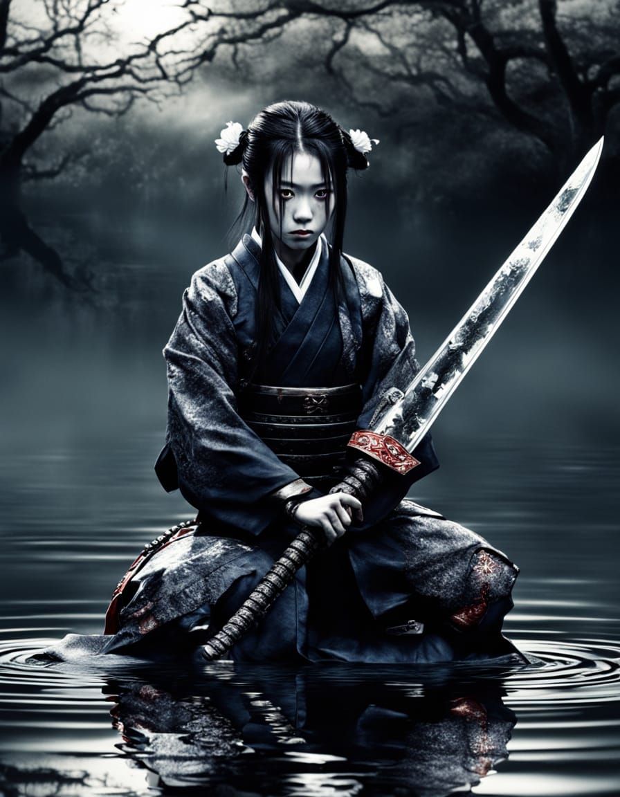samurai sword - Gothic Samurai Girl Wields Sword in Haunting...