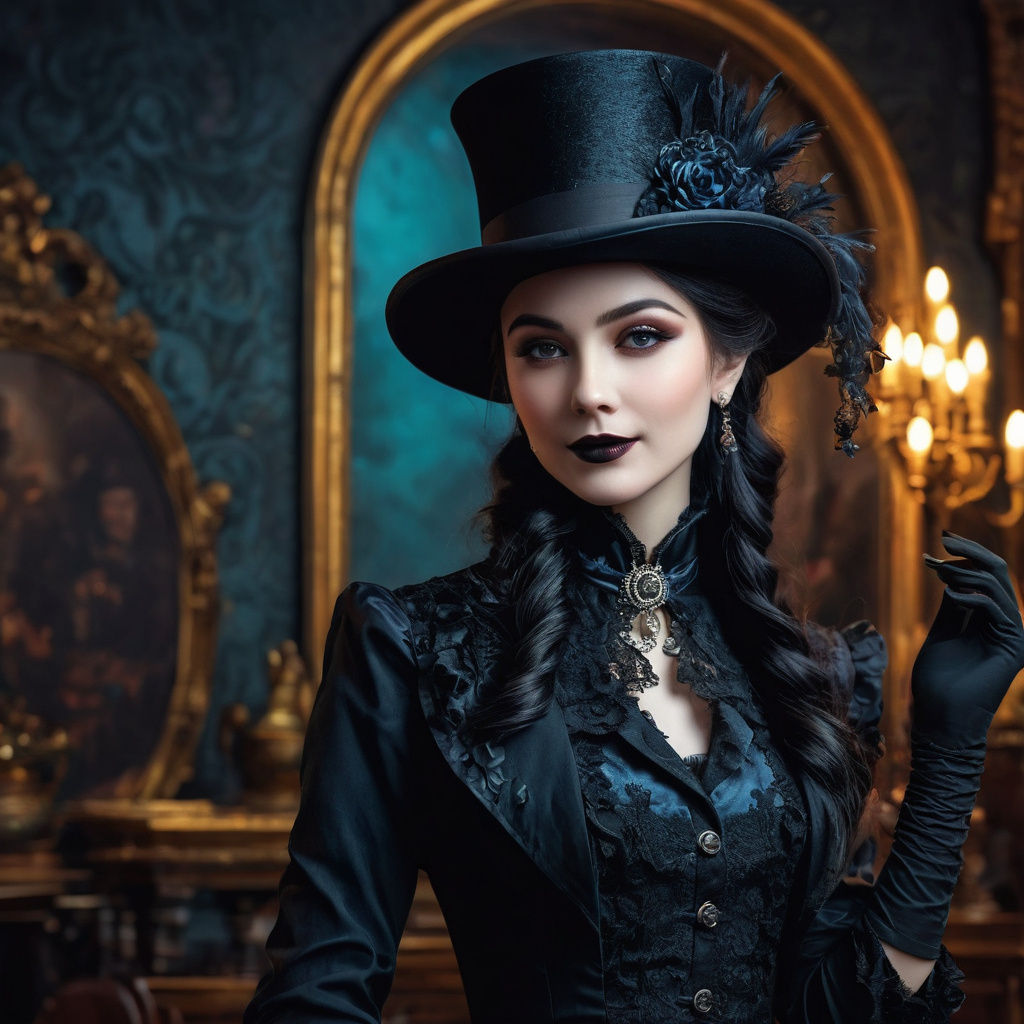 Goth Victorian Era Drawing in Vibrant Colors - AI Art