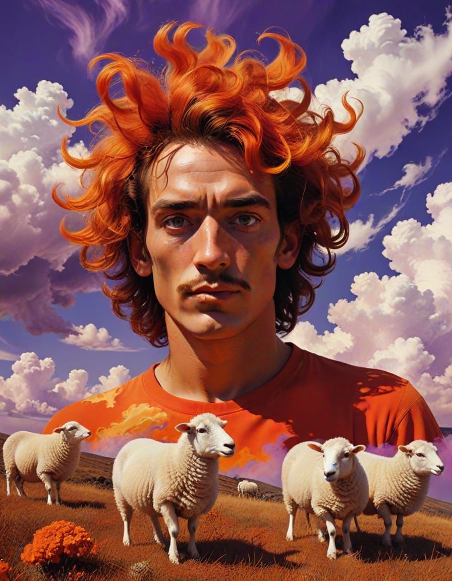 Whimsical Shepherd Boy in Vibrant Psychedelic Land... - AI Art