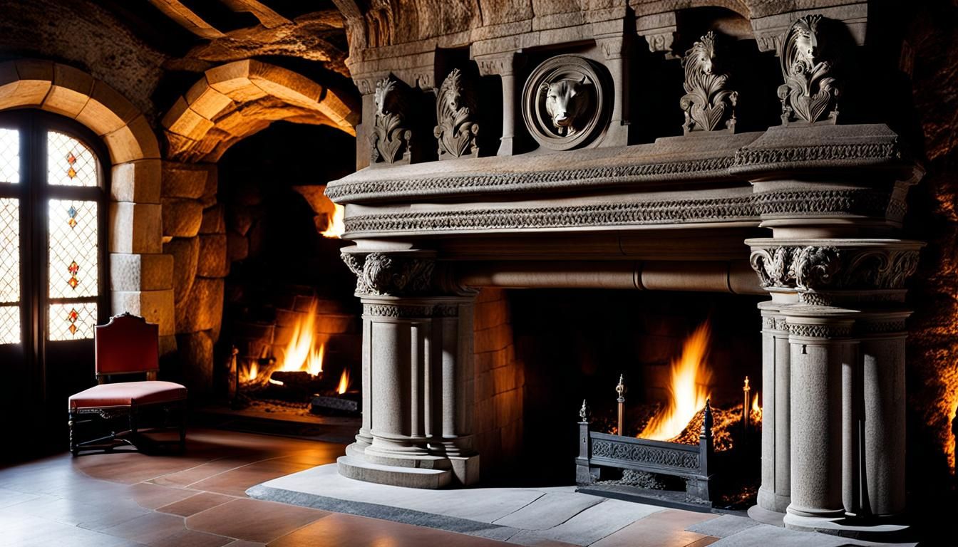 Flames in the hearth of a monumental castle fireplace #5 - AI Generated ...
