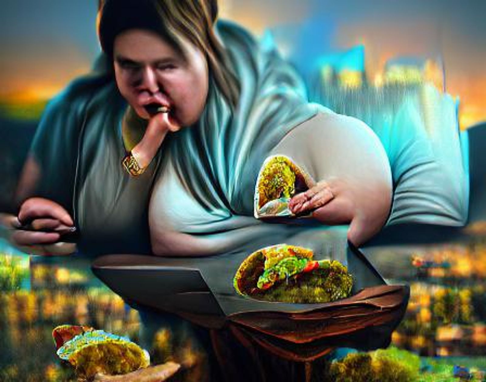 Disgusting fat lady eating tacos sloppy - AI Generated Artwork ...