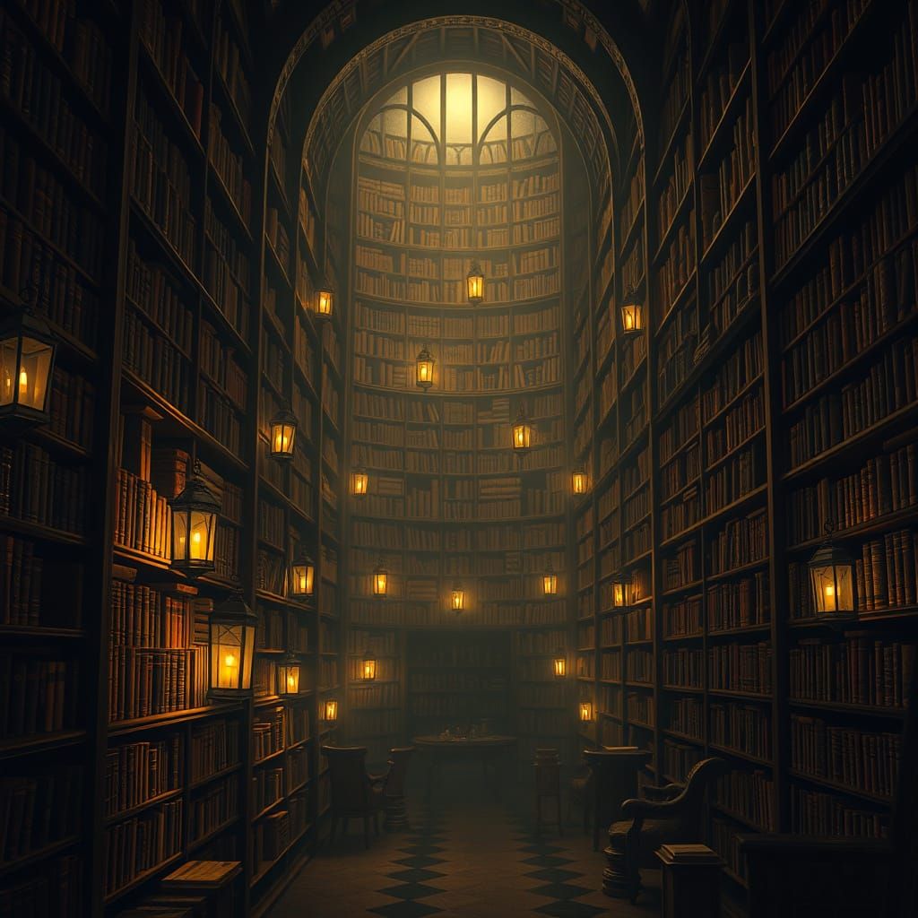 Promptsperiments - Mysterious Labyrinthine Library in Chiaro...