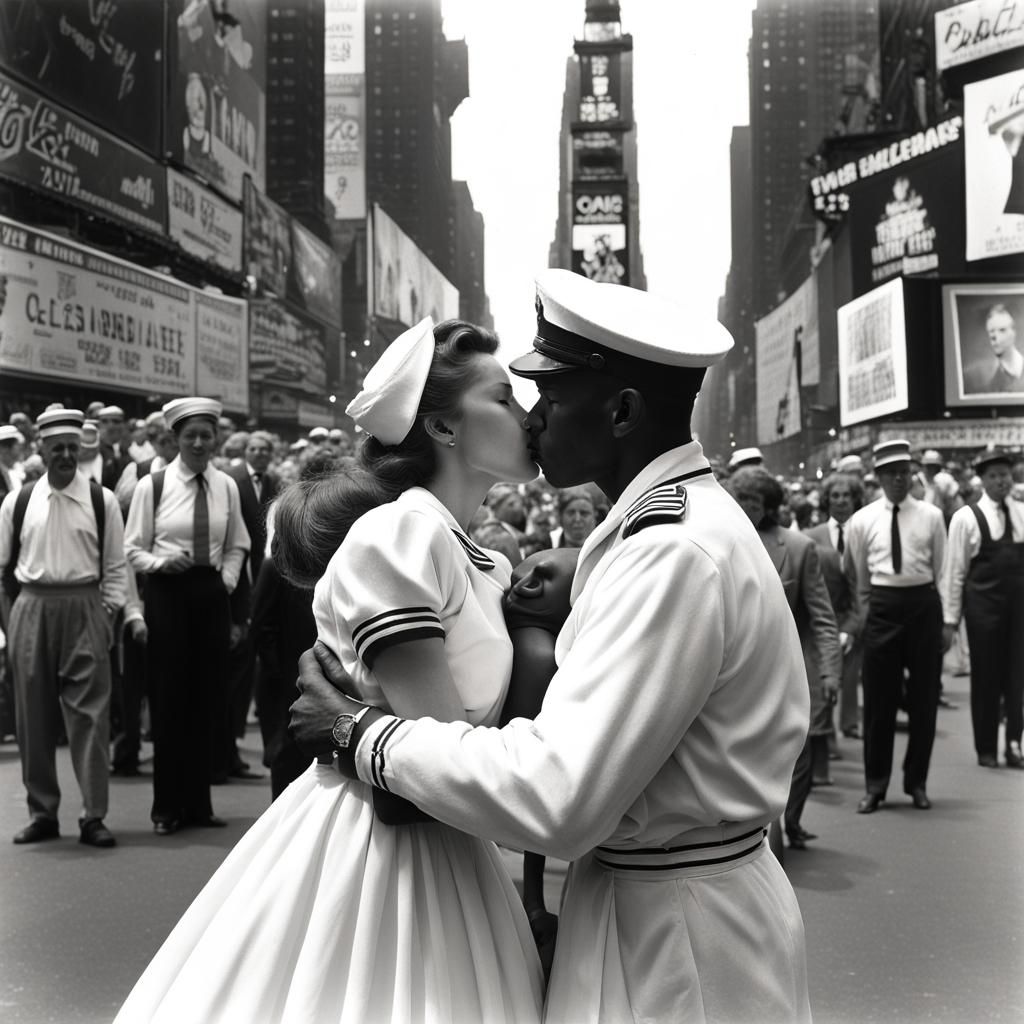 Make a black and white photorealistic image from 1945 of a sailor ...