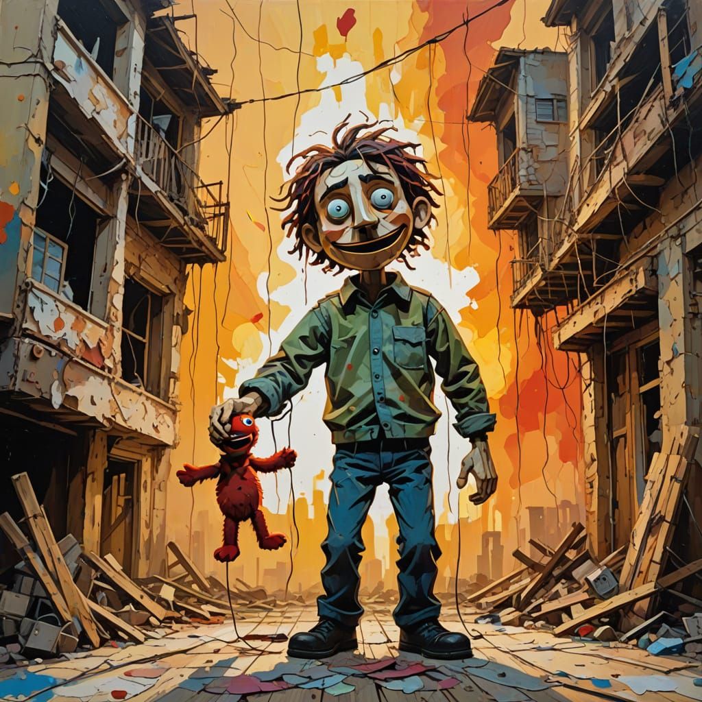 Control Freak's Puppet Show in Neo-Impressionist S... - AI Art