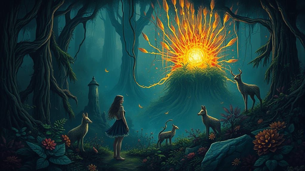 Ethereal Primordial Forest Scene in Vibrant Colors - AI Art