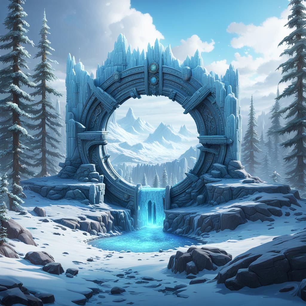 interspacial rift portal in the temperate forest showing icy tundra ...