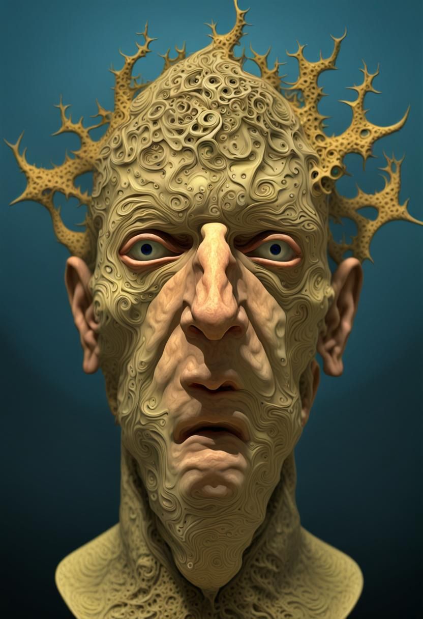 Filigree head and fractal face, Lucien Freud, Otto Dix, Hieronymous ...