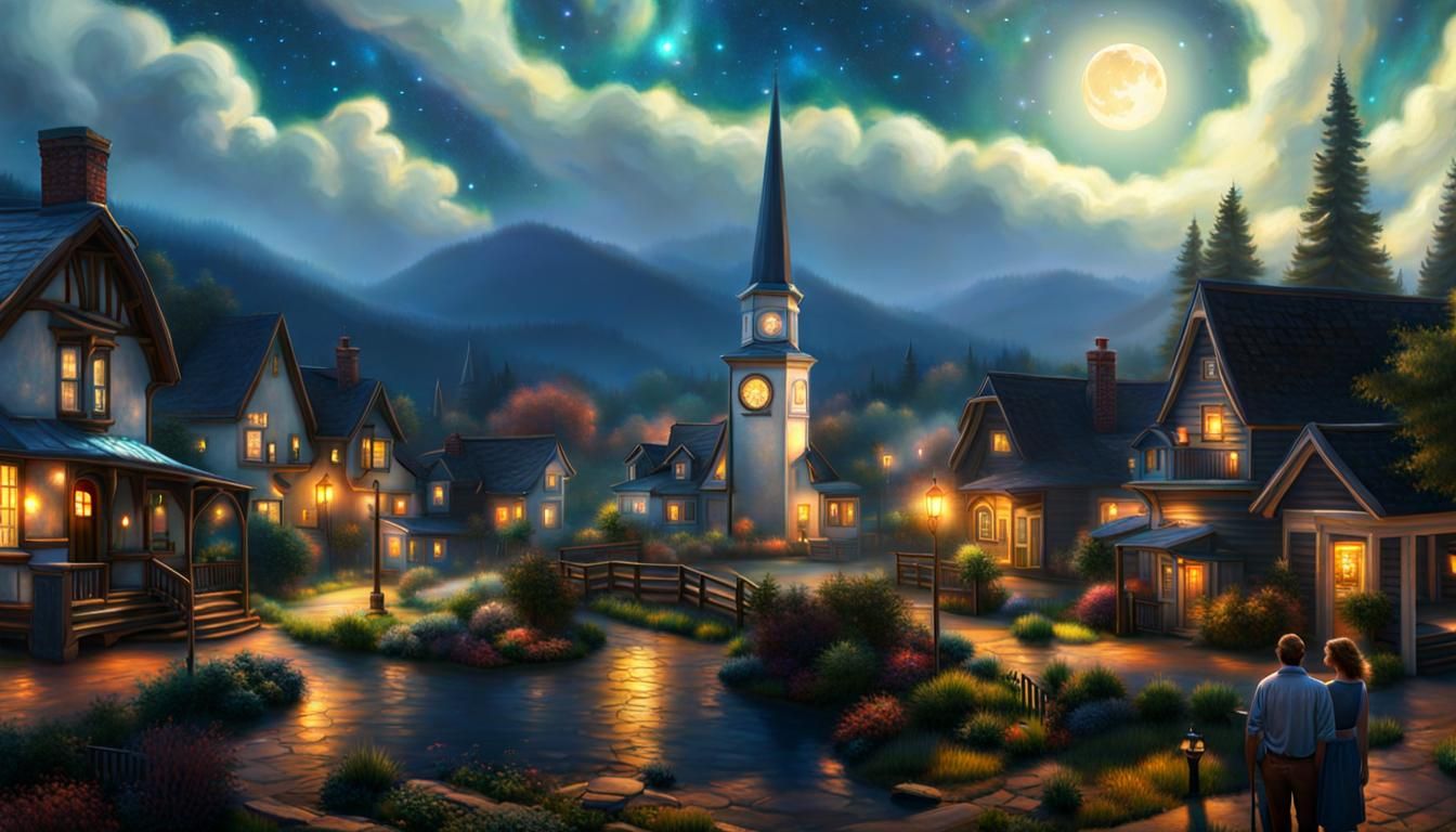 15 word prompt and 100% weight Challenge - Thomas Kinkade: stunning ...