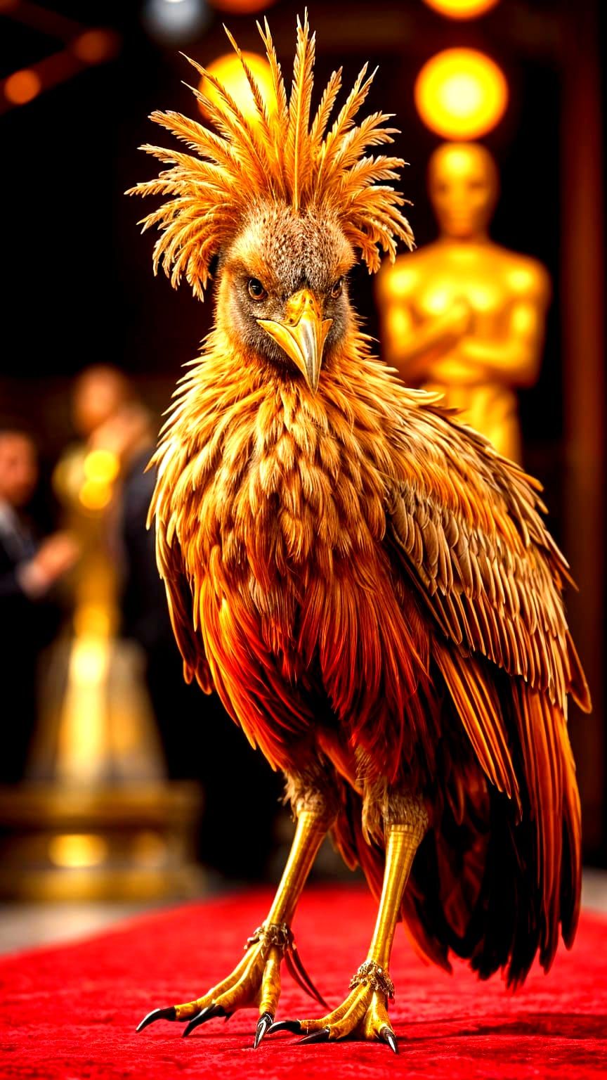 Golden Secretary Bird Struts Down the Red Carpet - AI Art