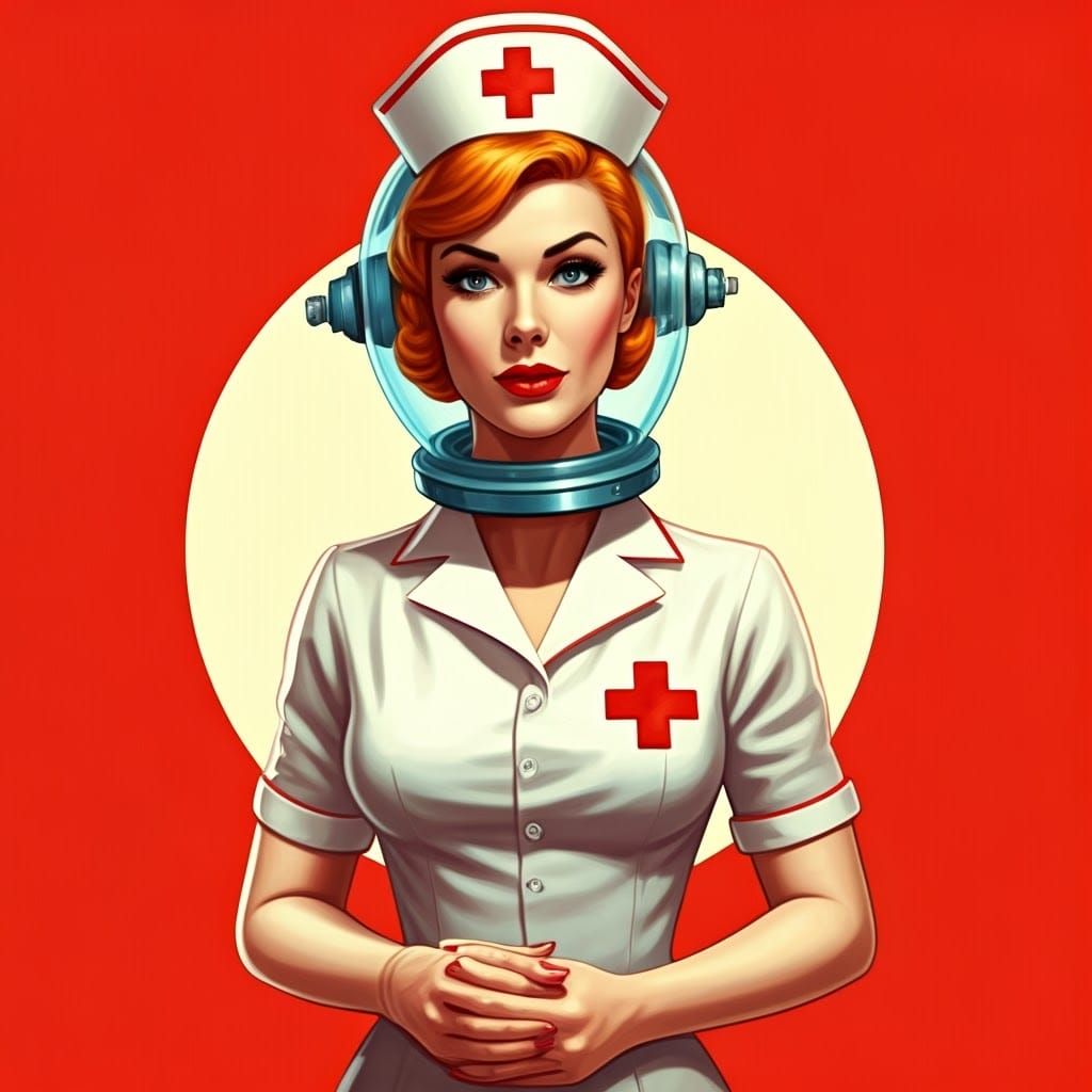 Retrofuturistic Nurse in 1950s Pulp Comic Style - AI Art