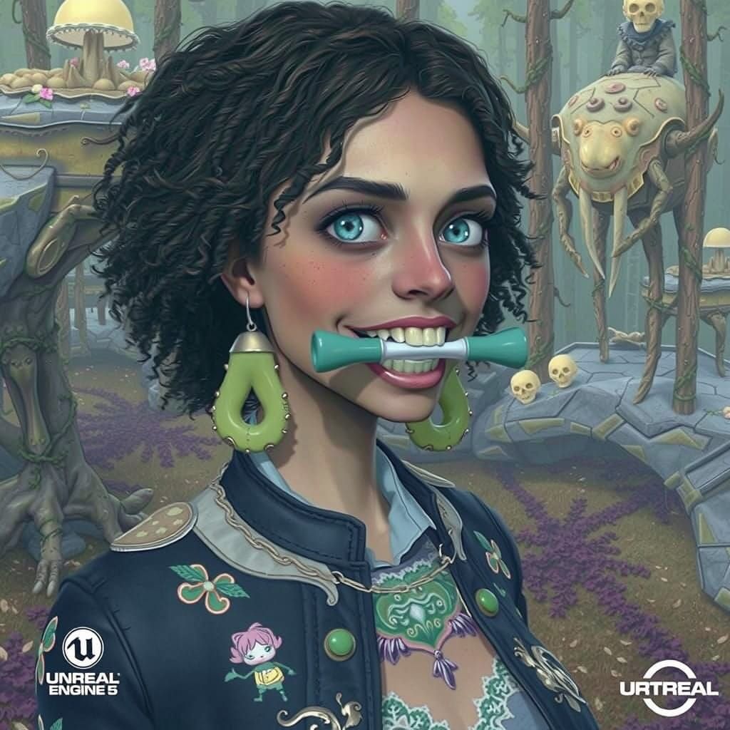 Fantasy Figure Speaks with Bone Trapped Between Te... - AI Art