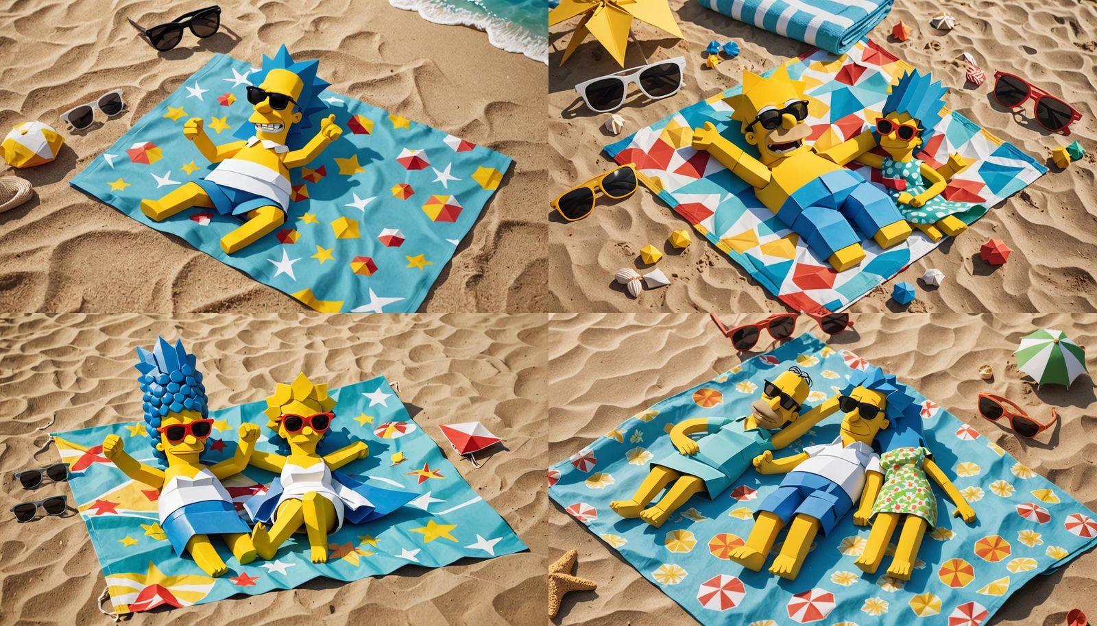 A sunny day at the beach for Homer and Marge Simpson, both are laying ...