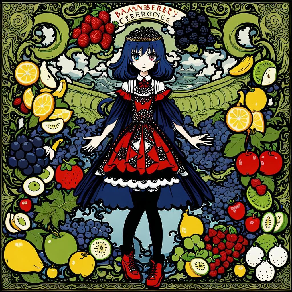 Fruit Dressed up Anime Girl - Kawaii Fruit Girl in Vibrant A...