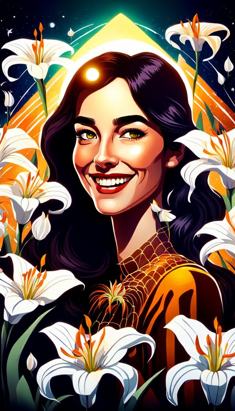 Solarpunk Brunette Lady Retroism 8k Resolution Cell Shaded Elegant Cosmic Deep Color Digital