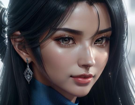 Intricate and Detailed (front close-up portrait:1.8) of beautiful Rinoa ...