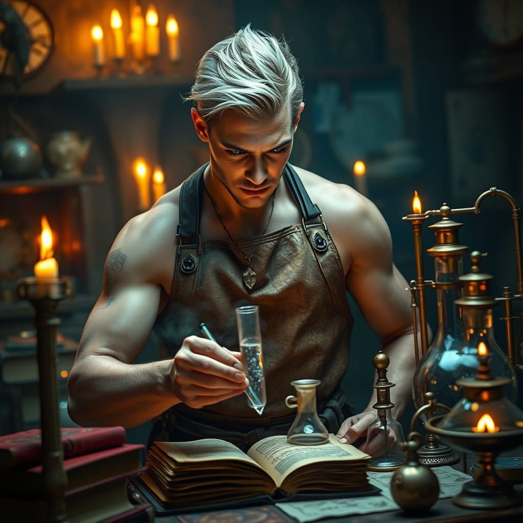 Cyberpunk Alchemist in Earth-Toned Leather Apron - AI Art
