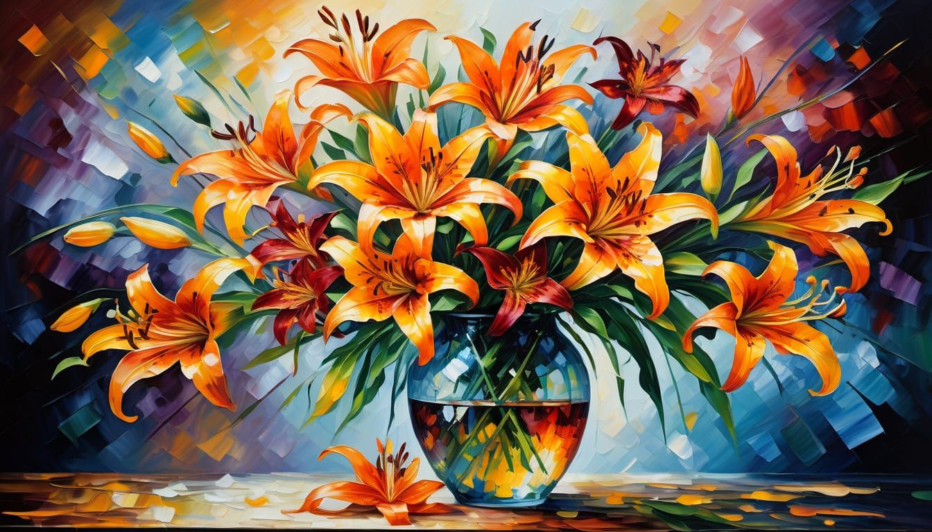 flame lily, climbing lily, gloriosa lily, fire lily Leonid Afremov ...