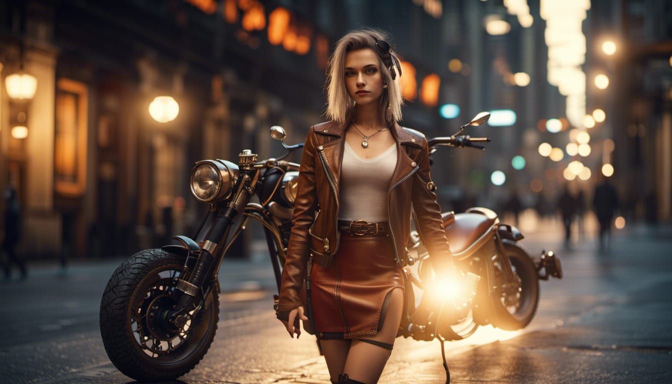 Leather Look Biker Girl - AI Generated Artwork - NightCafe Creator
