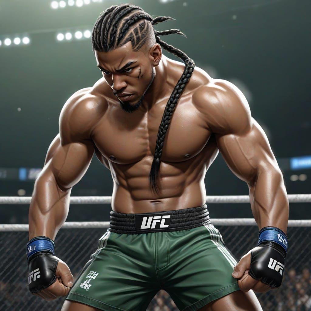 MMA Fighter in Traditional Braid with Anime-Inspir... - AI Art