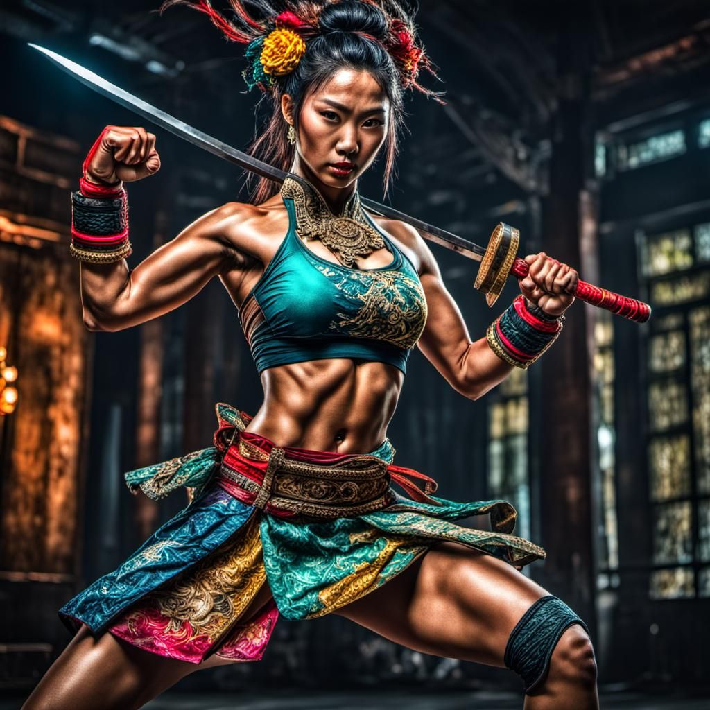 Asian warrior in fighting stance - AI Generated Artwork - NightCafe Creator