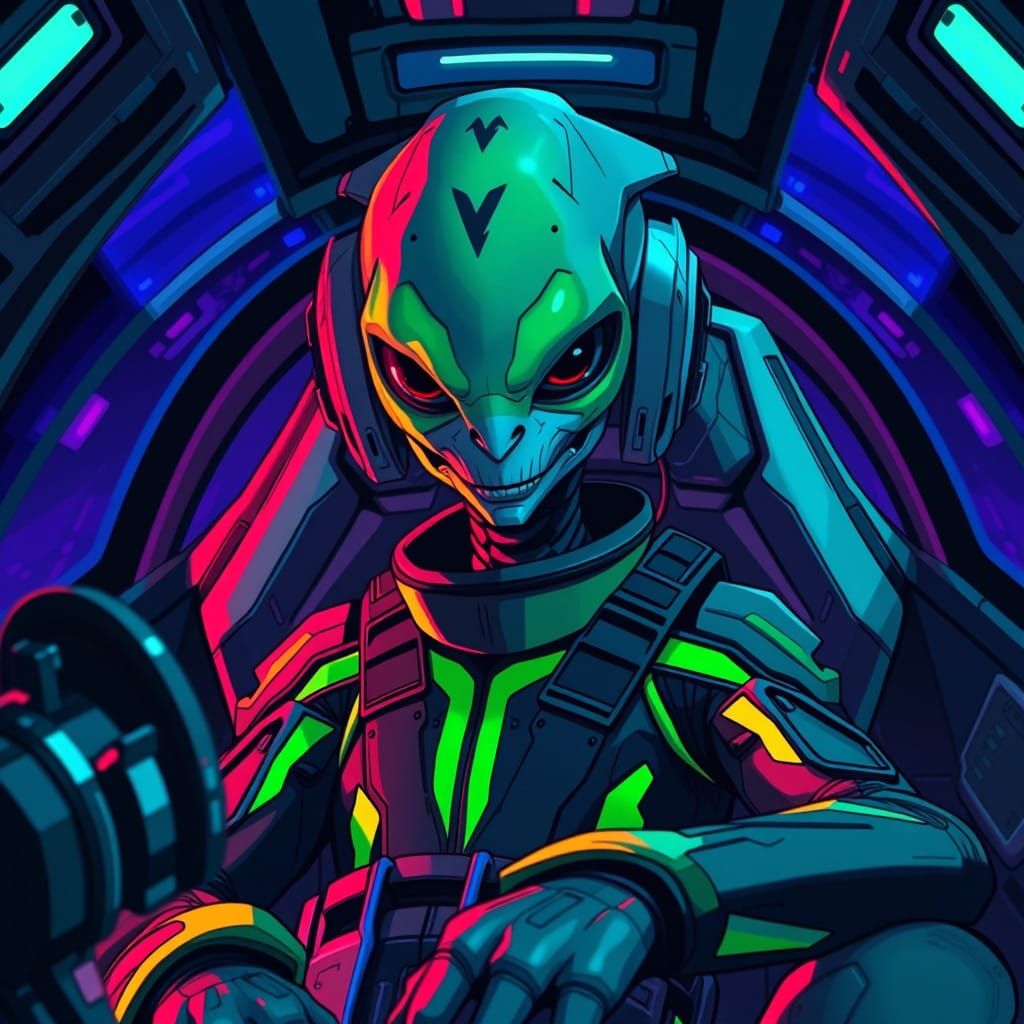 alien in space ship - Sleek Alien Pilot in Metal Spaceship C...
