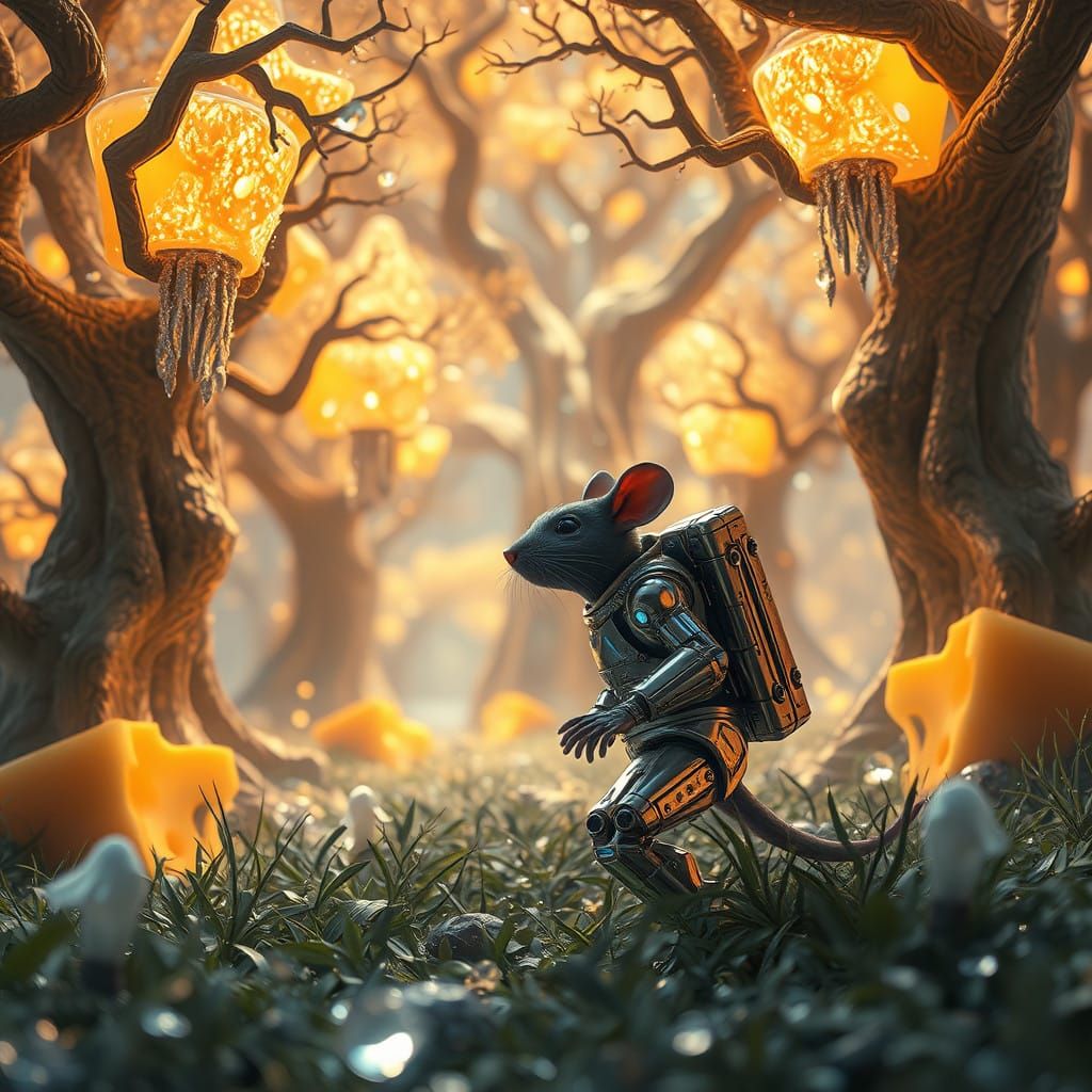 Glowing Cheese Forest Revealed in Cyberpunk Style - AI Art