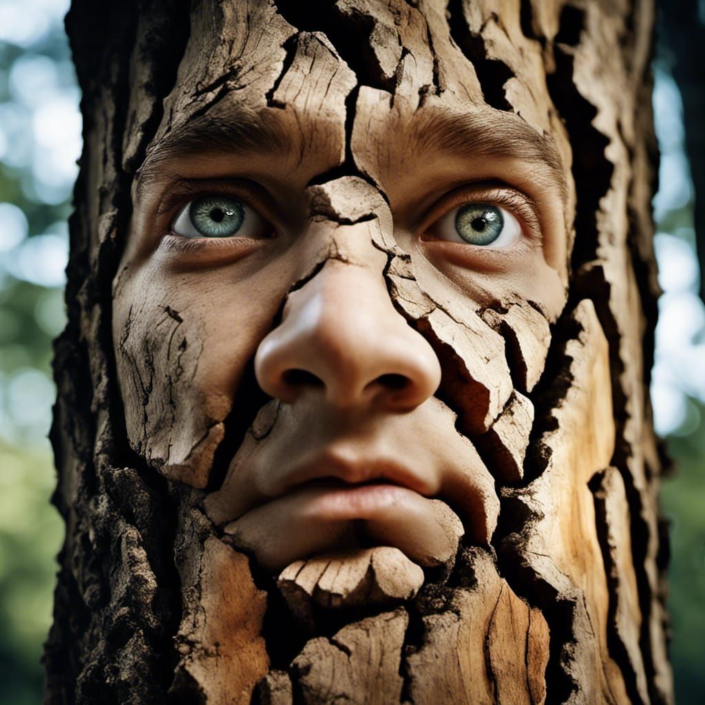 A photorealistic tree with a young attractive hyperrealistic face on ...