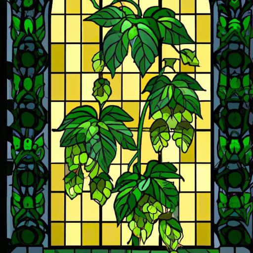 Hoppopotomus green humulus lupulus detailed stained glass window - AI ...