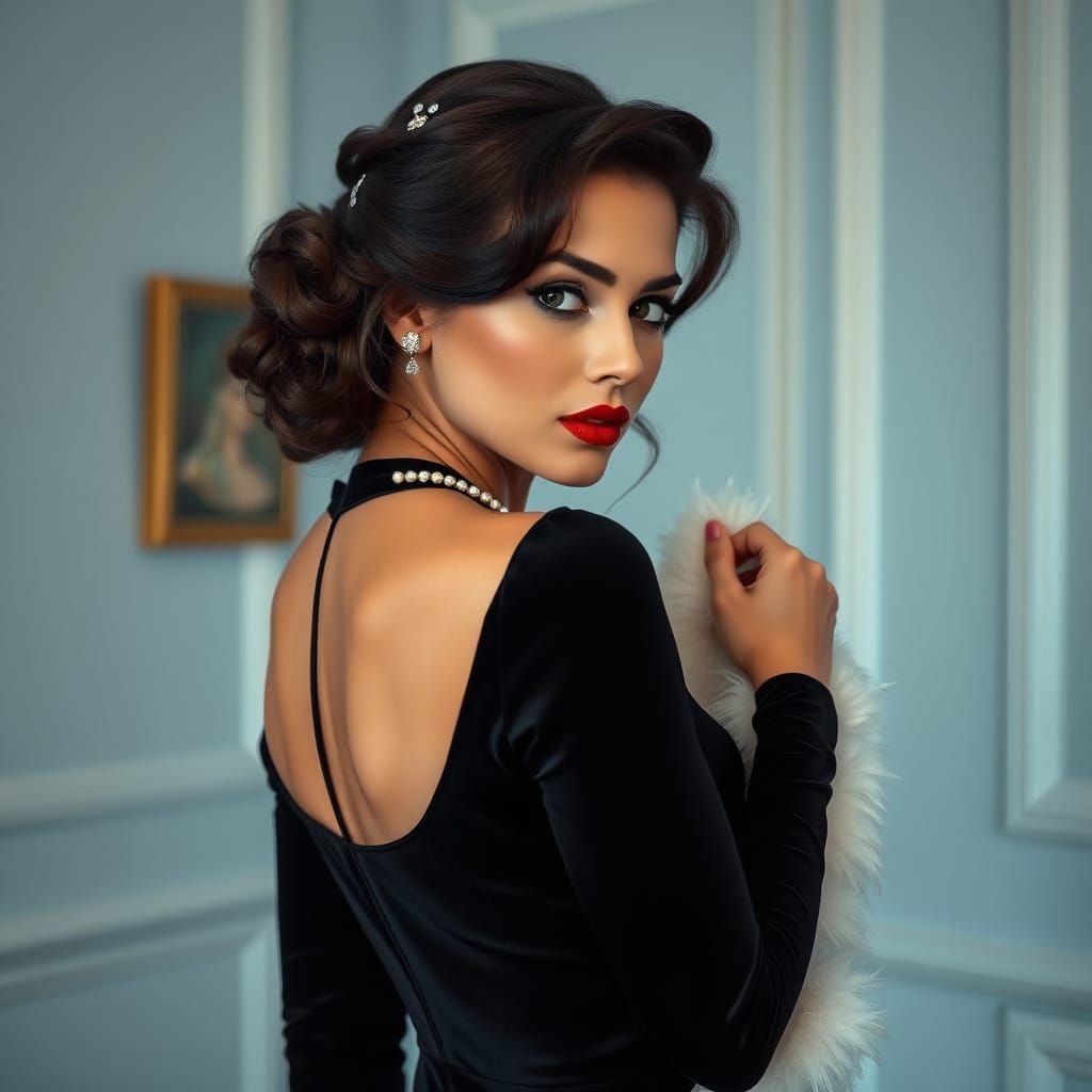 A stunning, elegant woman with voluptuous curves in a demure, half ...