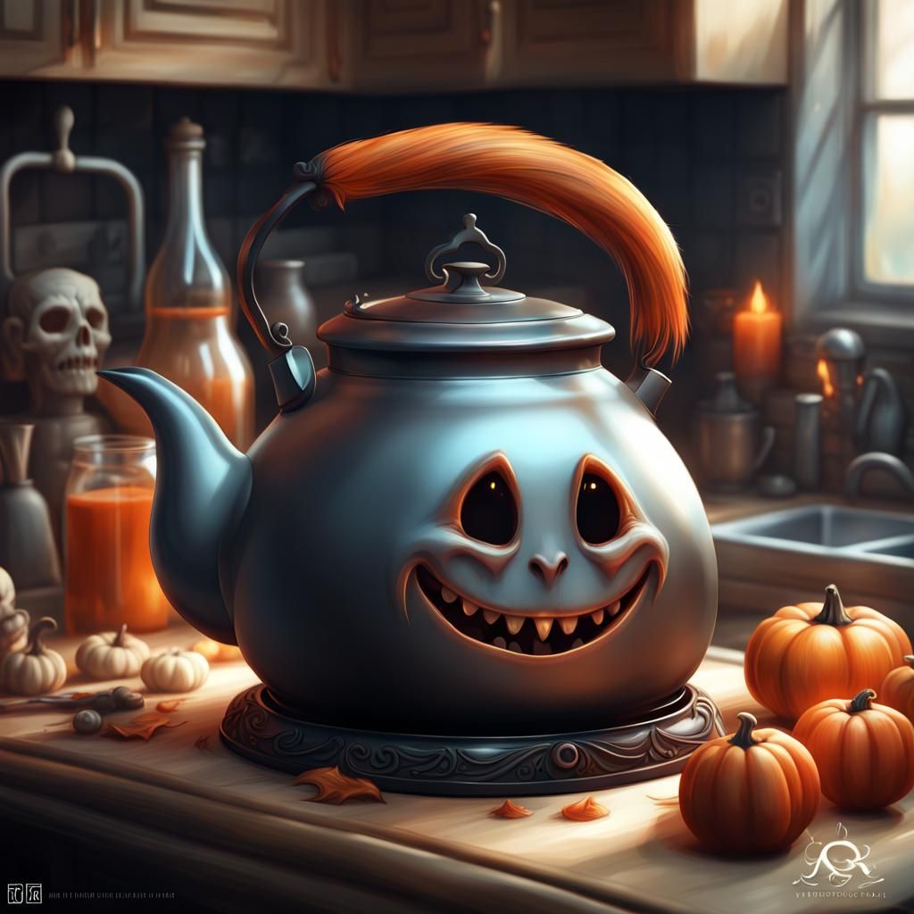 A kettle with spooky smiling monster face - AI Generated Artwork ...