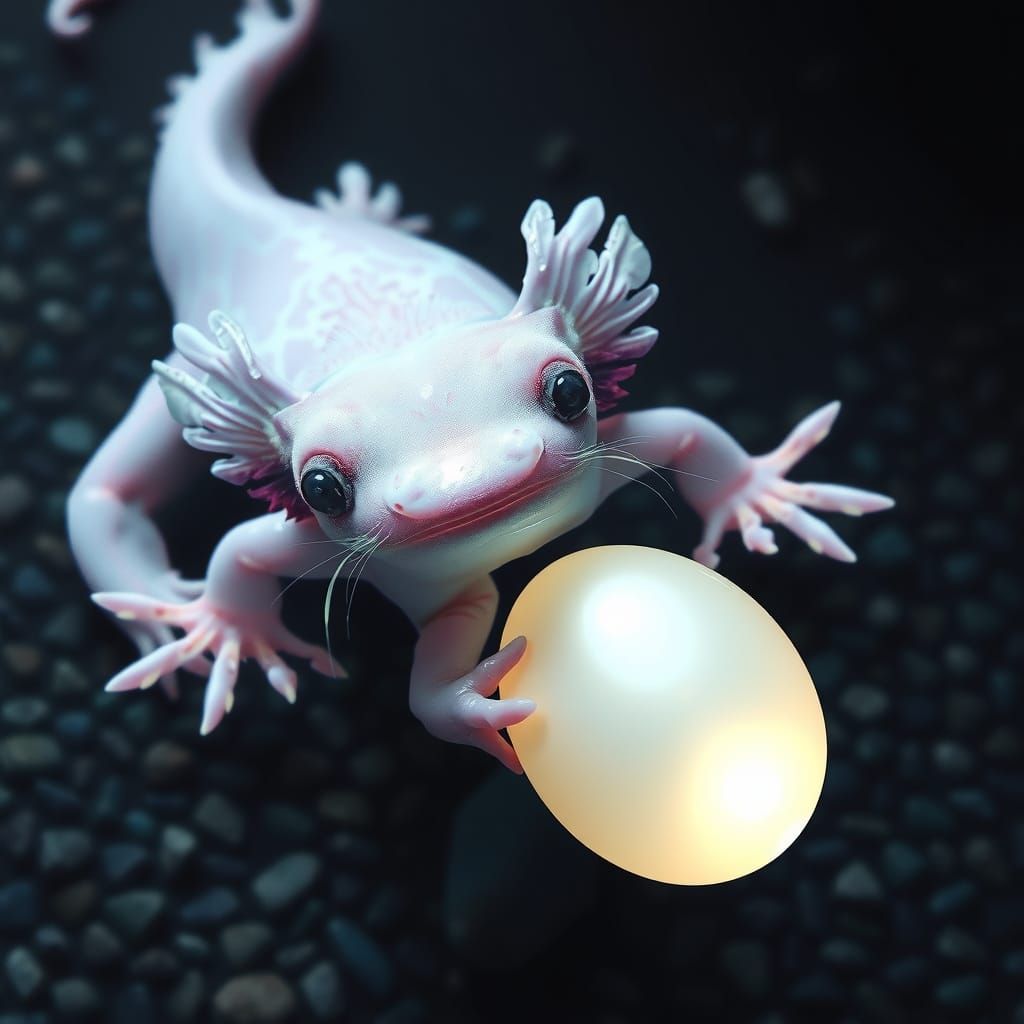 Axolotl with glowing egg - Mystical Axolotl Goddess in Soft-...