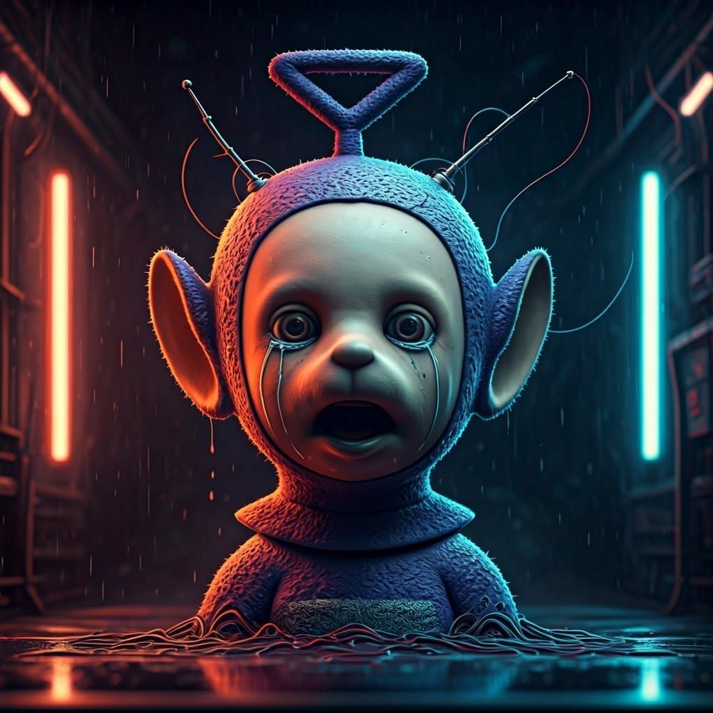 Grotesque Teletubby Head TV Aerial in Dark Dystopi... - AI Art