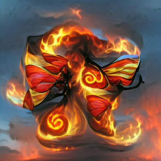 A beautiful butterfly on fire representing the union of the air and ...