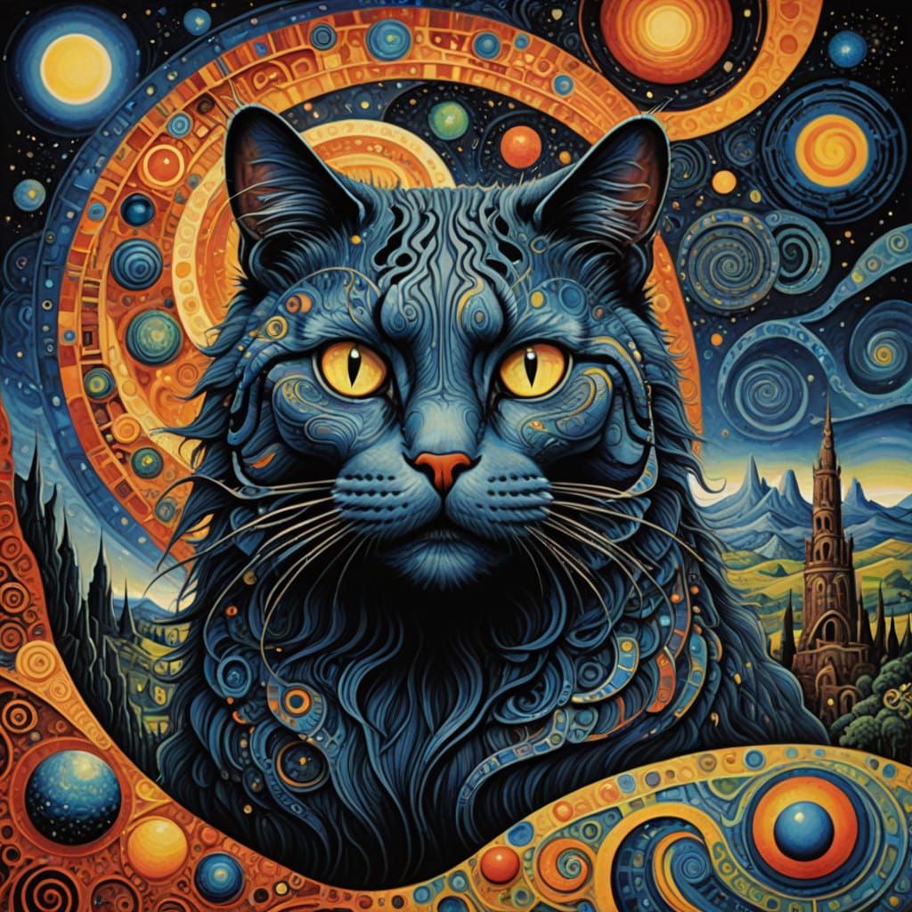 Cosmic Cat, nighttime edition - Whiskered Cosmic Explorer in...