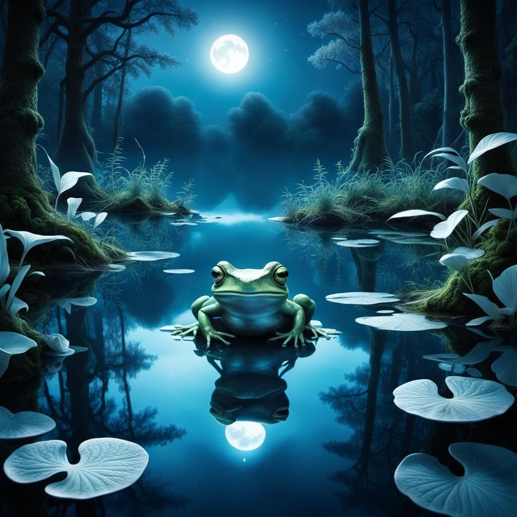 Frog bathing in moonlight - AI Generated Artwork - NightCafe Creator