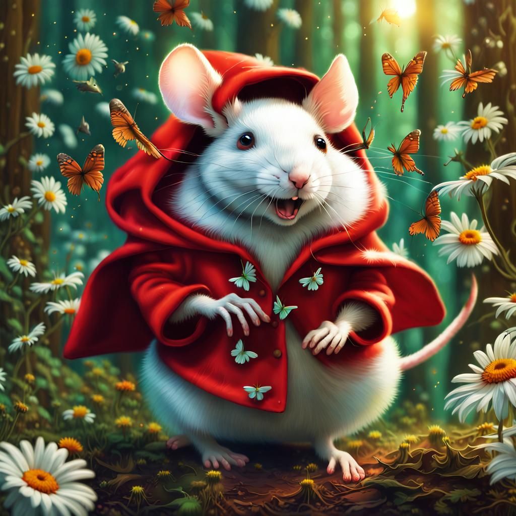 Red Riding White Mouse - AI Generated Artwork - NightCafe Creator