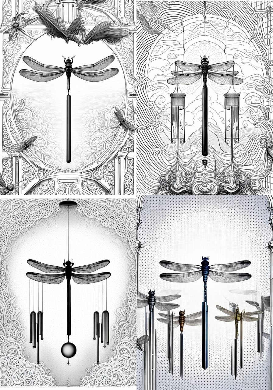 Dragonfly wind chimes Eldritch film noir retroism photoillustration 3D ...