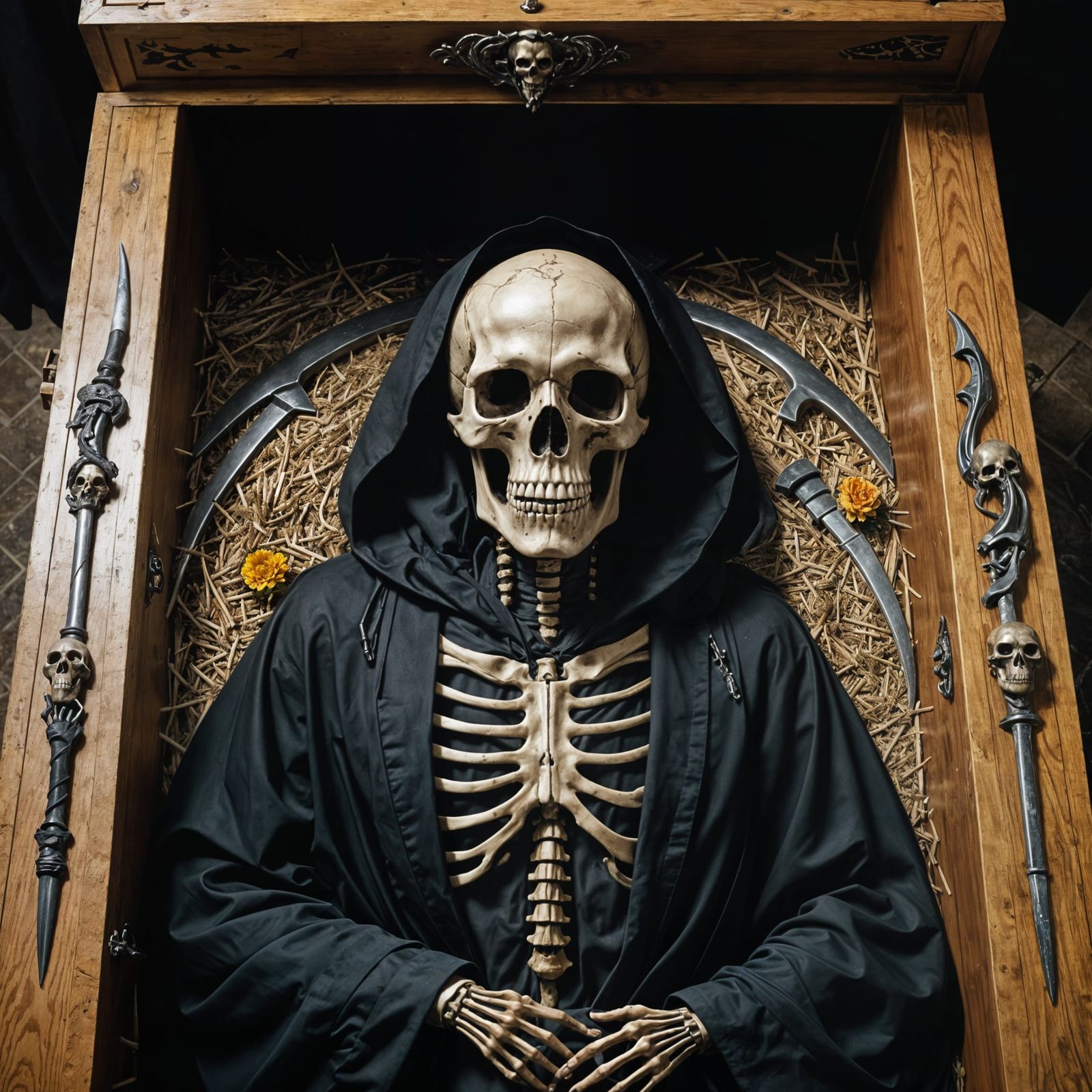 the death of death - Macabre Scene with Grim Reaper and Skel...