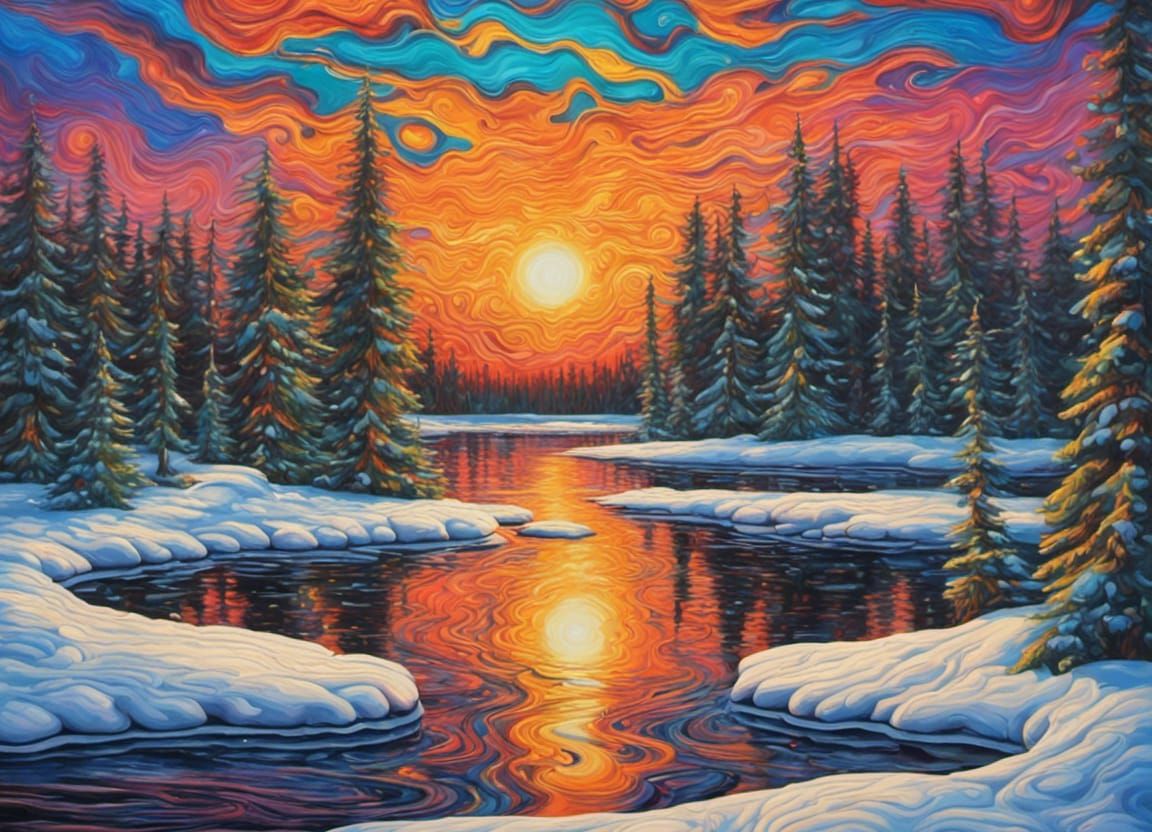 Psychedelic Snowy Lake v4 - AI Generated Artwork - NightCafe Creator