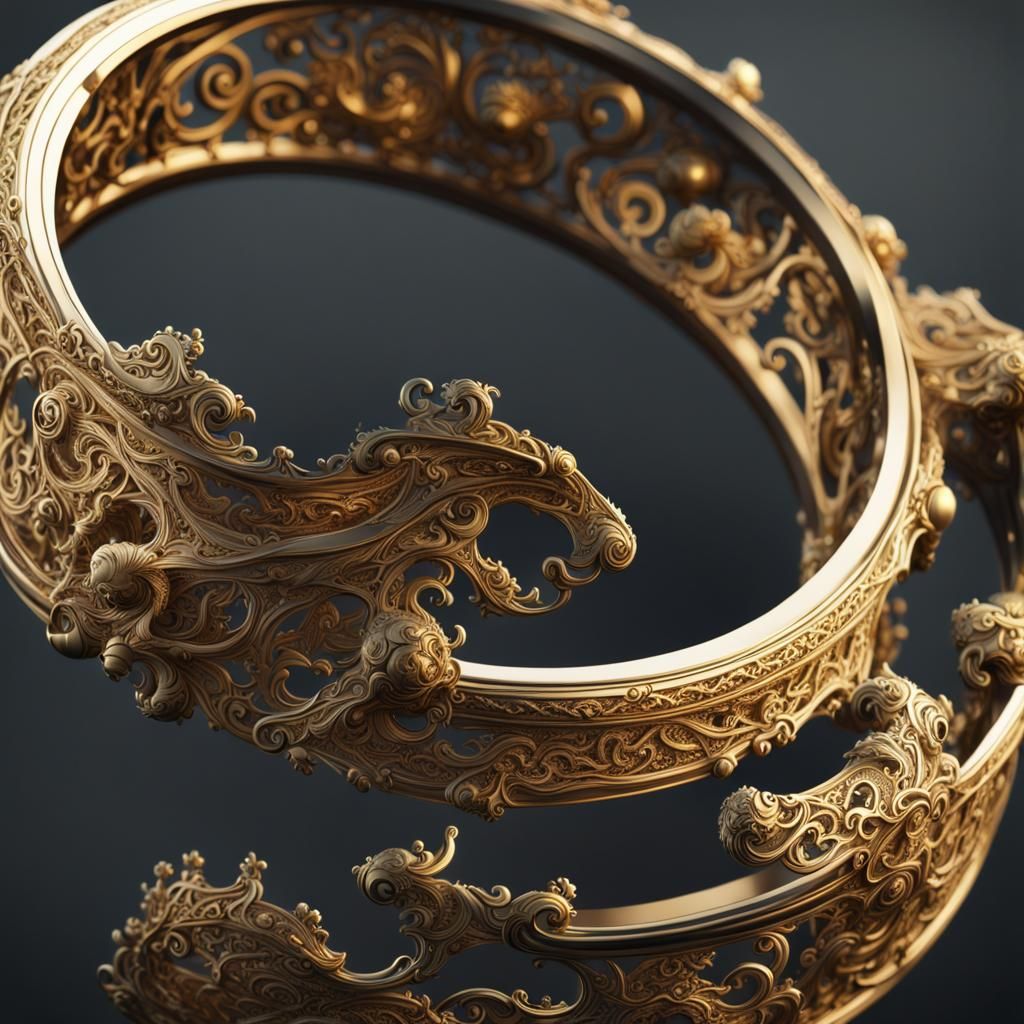 a highly detailed gold filigree ring showing scenes of battles - AI ...