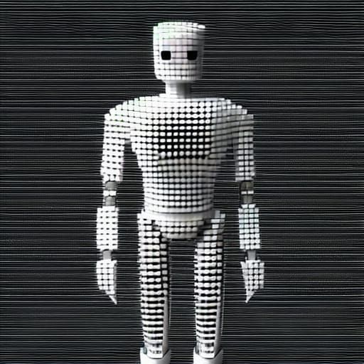 humanoid robot at computer creating an image of a robot designed in ...