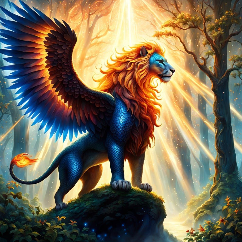 A majestic chimera combining the powerful features of a lion, the ...